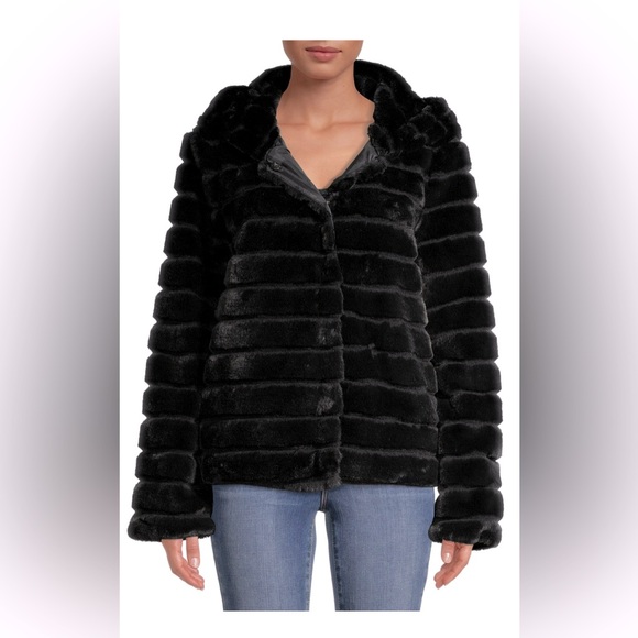 EV1 | Jackets & Coats | Nwt Evi Faux Fur Black Hooded Coat Size Xl Snap ...